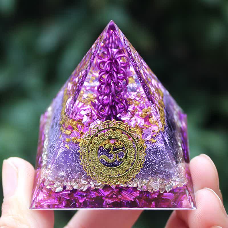 Olivenorma Amethyst Stone Metal Wire Om Symbol Orgone Pyramid – us ...