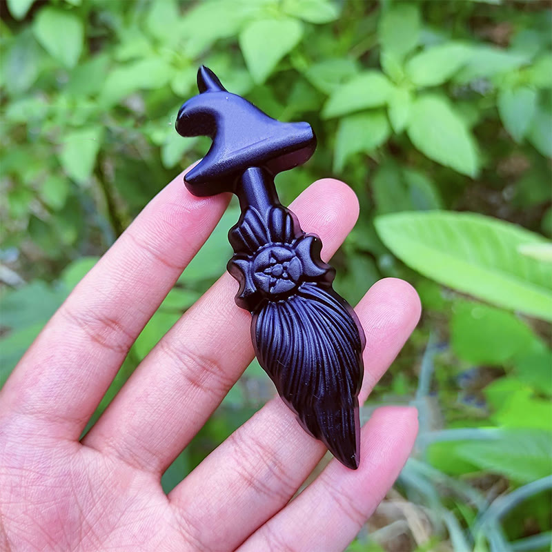 Olivenorma Obsidian Triple Goddess Witches Broom Gemstone Deoration ...