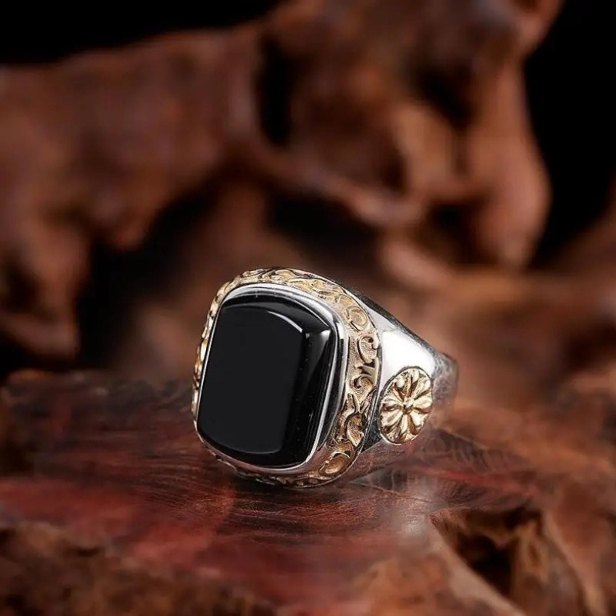Olivenorma "Man Of Distinction" Vintage Men's Obsidian Signet Ring – us ...